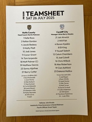 Notts County 2025-2026 Season Home Club A4 Colour Team Sheets | eBay UK