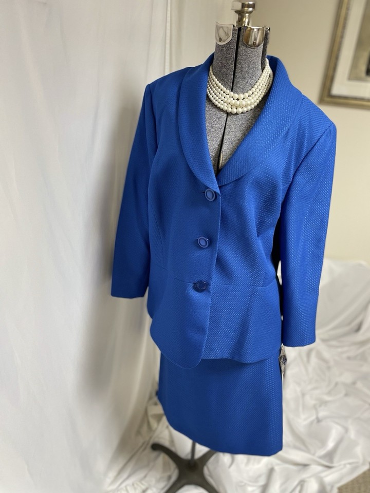 NEW Le Suit Skirt Suit 22W Two Piece Set Elastic Waist $240 Royal Blue ...