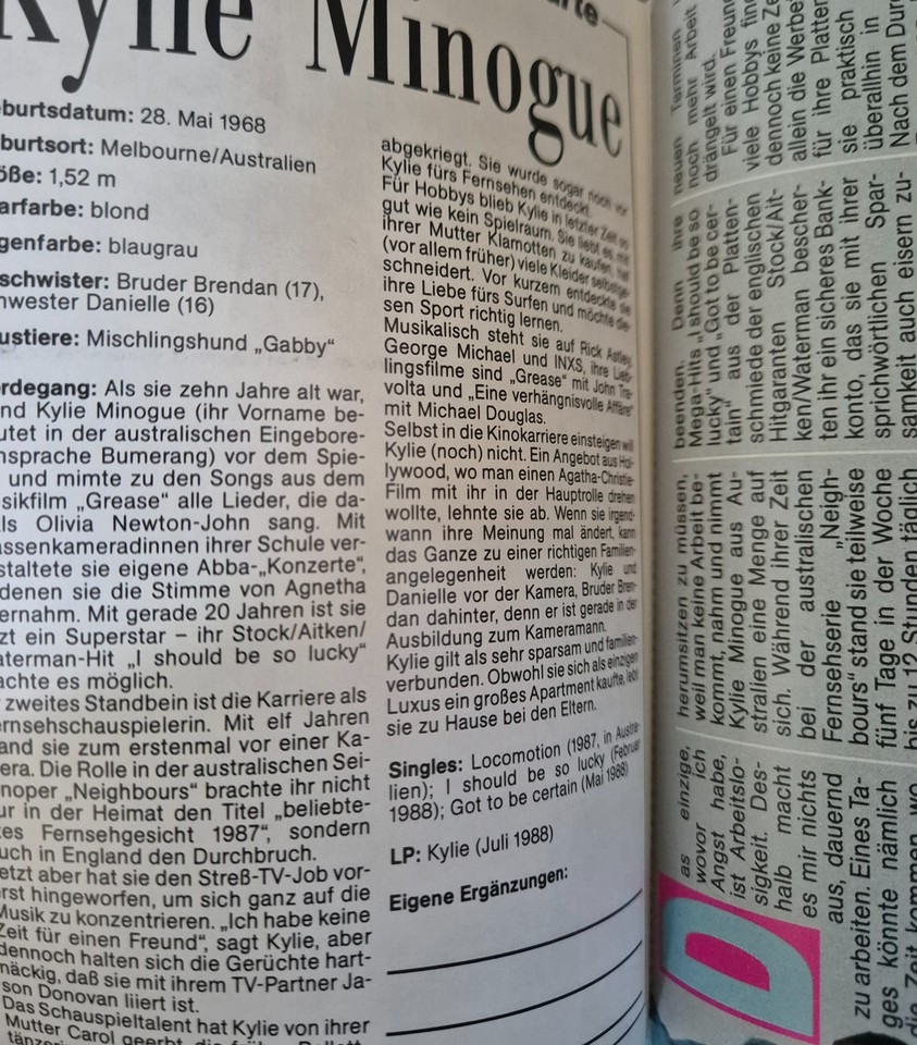 KYLIE MINOGUE - Original Bravo Magazine Article with Postcard. | eBay