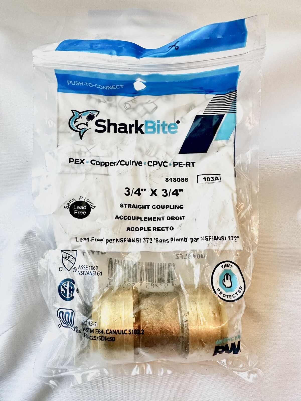 Sharkbite 3/4" Push-to-Connect x 3/4" Push-to-Connect Coupling 818086 ...