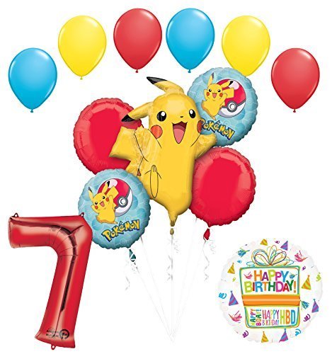 Pokemon 7th Birthday Party Supplies and Balloon Bouquet Decorations for ...