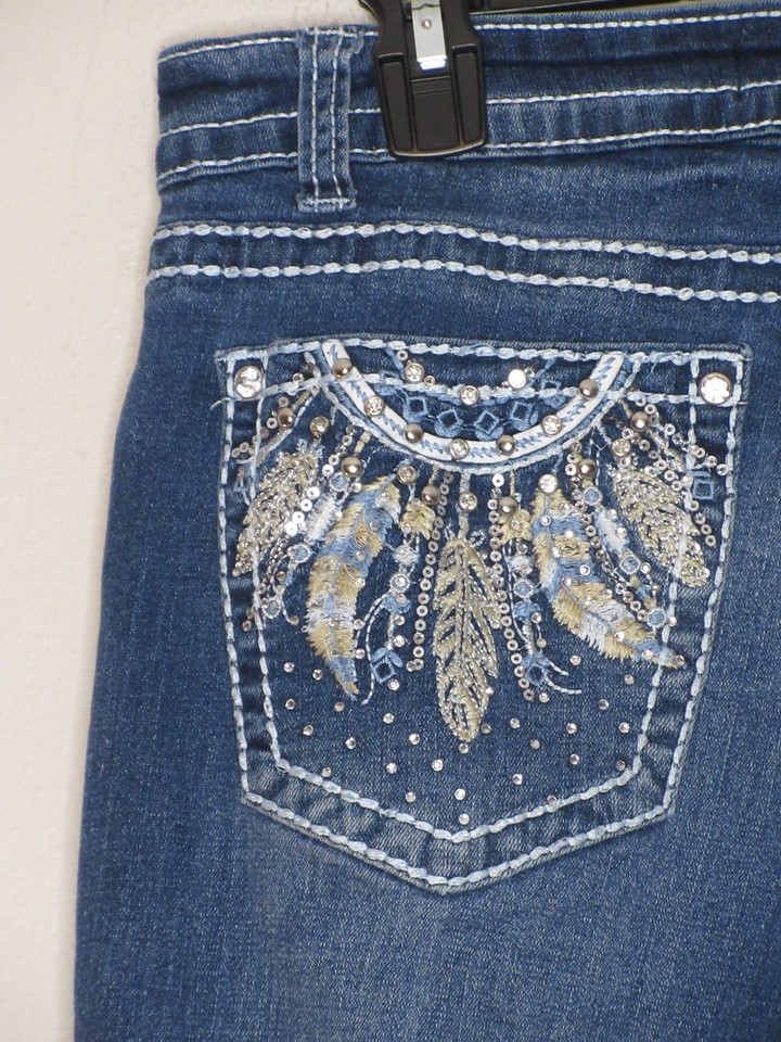 Sky Women's Western Boot Cut Mid Rise Y2K Embellished Stretch Jeans 13/ ...