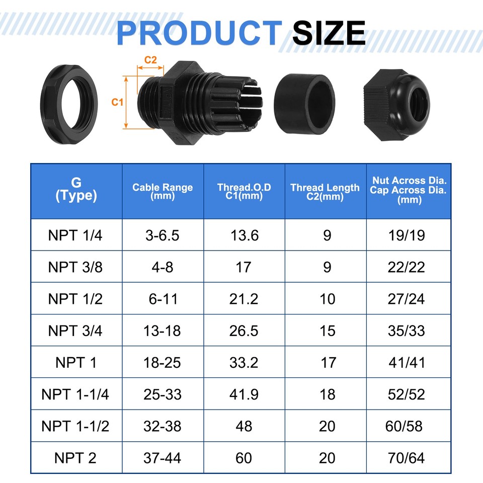 NPT 2" Nylon Cable Glands, Waterproof Adjustable Wire Grommet, Black | eBay