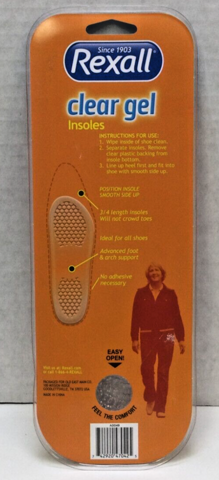 Rexall Women's Size 6-10 Clear Gel Foot and Arch Support Insoles 3/4 ...