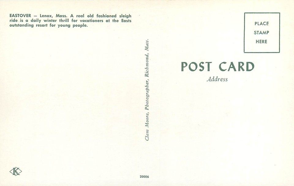 Eastover Lenox Massachusetts MA Sleigh Ride Postcard | eBay