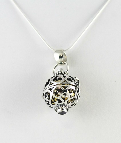 Hinged Filigree Ball, Bell & 4mm Natural Amethyst & Blue Topaz Necklace ...