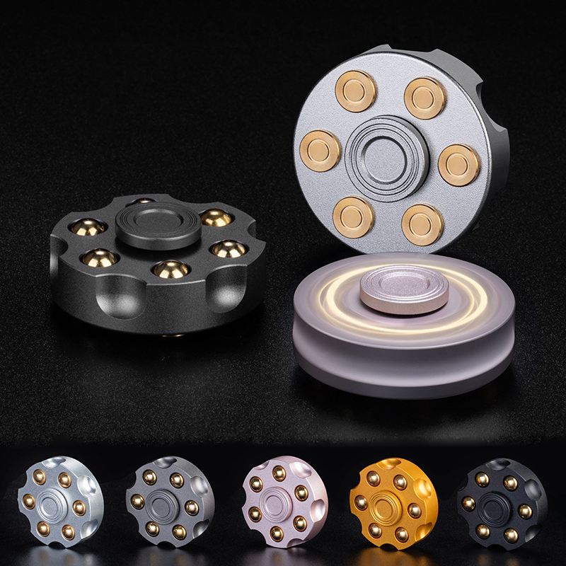 Revolver Cylinder Fidget Spinner Removable Bullets Metal Gyro EDC ...