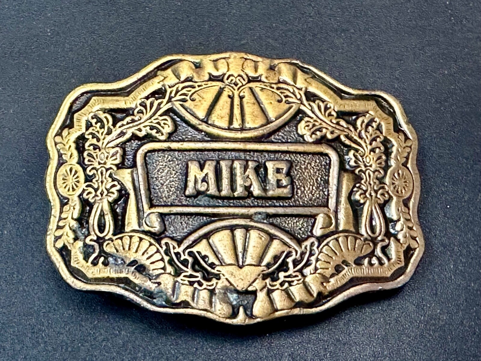 MIKE custom name 1970's western flower swirl, framed belt buckle by ...