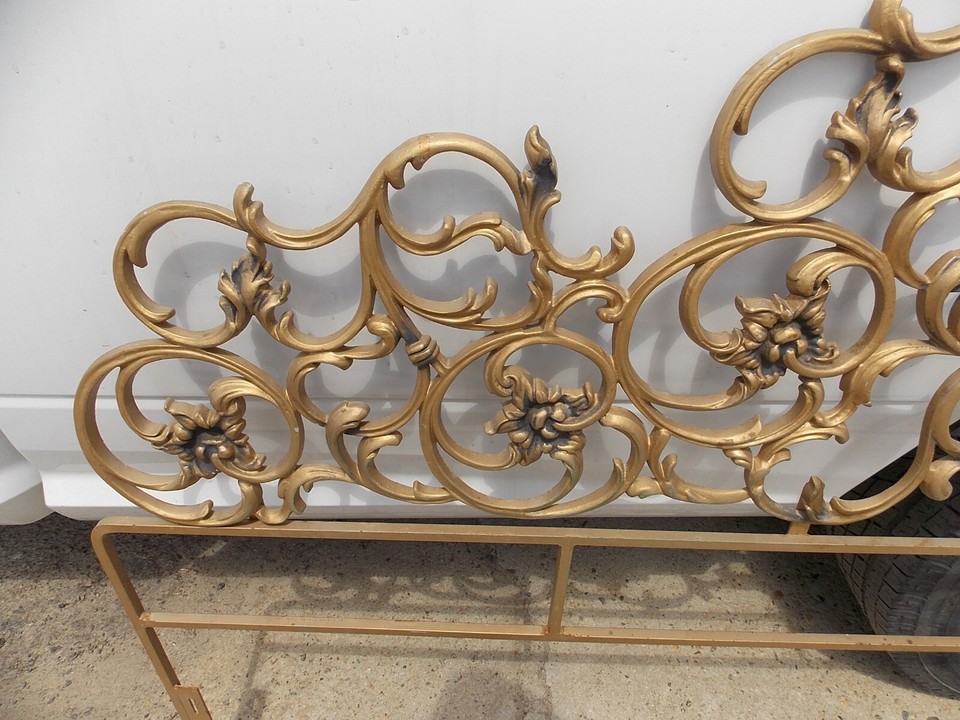 vintage Italian French KING SIZE GILT SCROLL HEADBOARD ornate cast ...