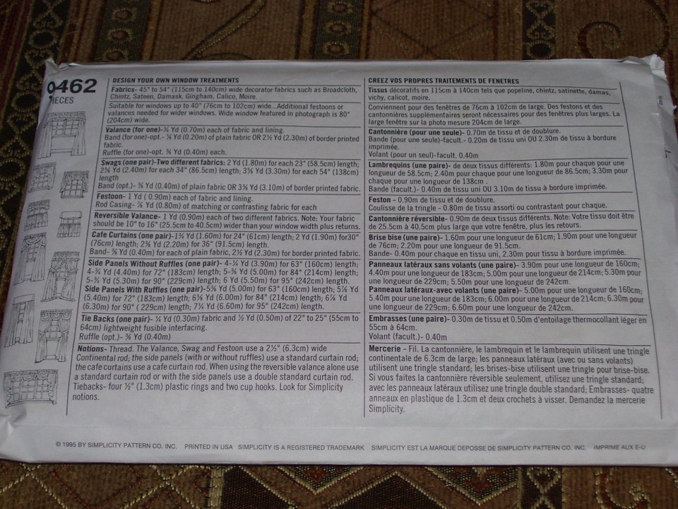 🌺 SIMPLICITY #9462 - DESIGN YOUR OWN WINDOW TREATMENTS - CURTAINS ...