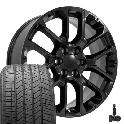 Satin Black RPO SRV 22 in Rims TPMS & 275/50 Tires Fit Cadillac GMC ...