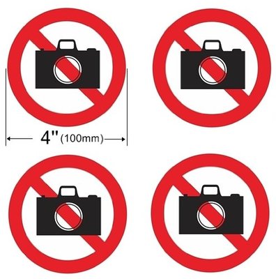 4 Pack NO PHOTO NO PICTURE NO CAMERA Window Door Wall 4'' Dia Sign ...