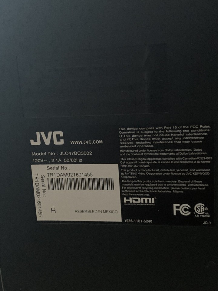 JVC TV BlackCrystal - 47" - LCD - 1080p - 60Hz - HDTV -JLC47BC3002 | eBay