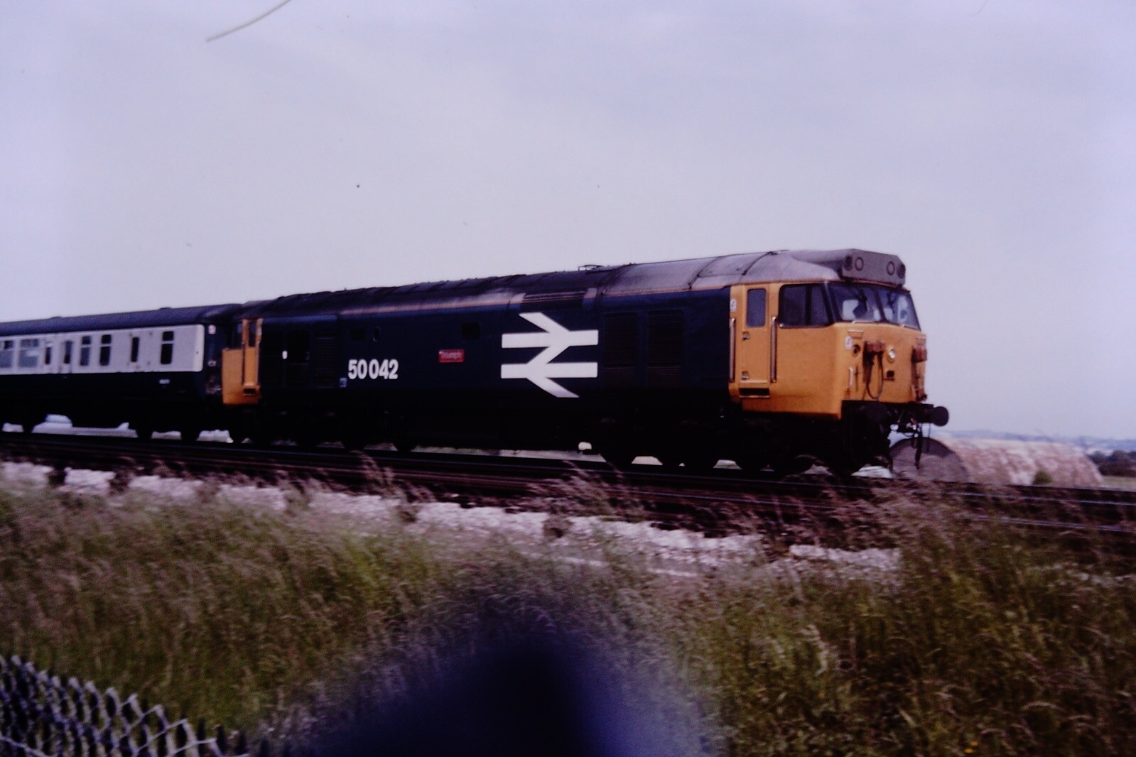 1980s British Rail BR Diesel Electric Loco 50 042 Railway Slide Ref 168 ...