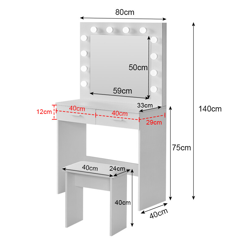 LED Dressing Table Makeup Desk with Stool Mirror Bedroom Vanity Set ...