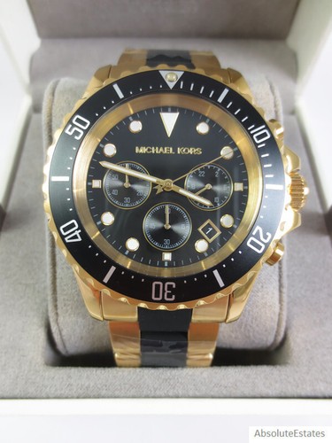 NEW Michael Kors Everest Two Tone Gold & Black Chronograph Watch MK8979 ...