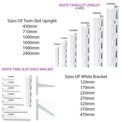 Twin Slot Shelving WHITE Uprights and Brackets Adjustable Strong Rack ...