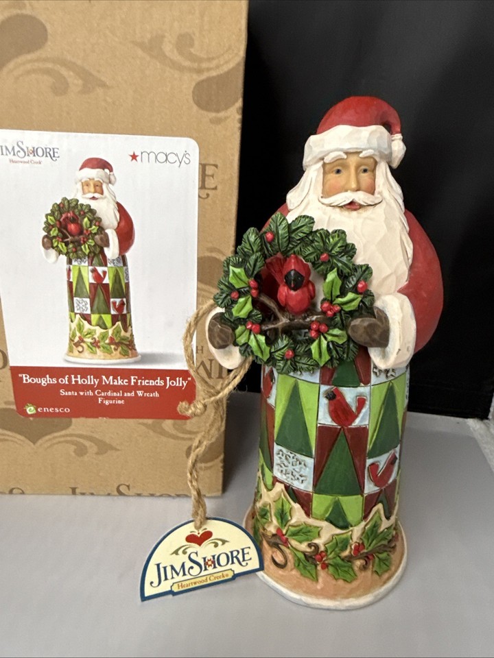 Jim Shore "Boughs of Holly Make Friends Jolly" Santa Cardinal Wreath ...