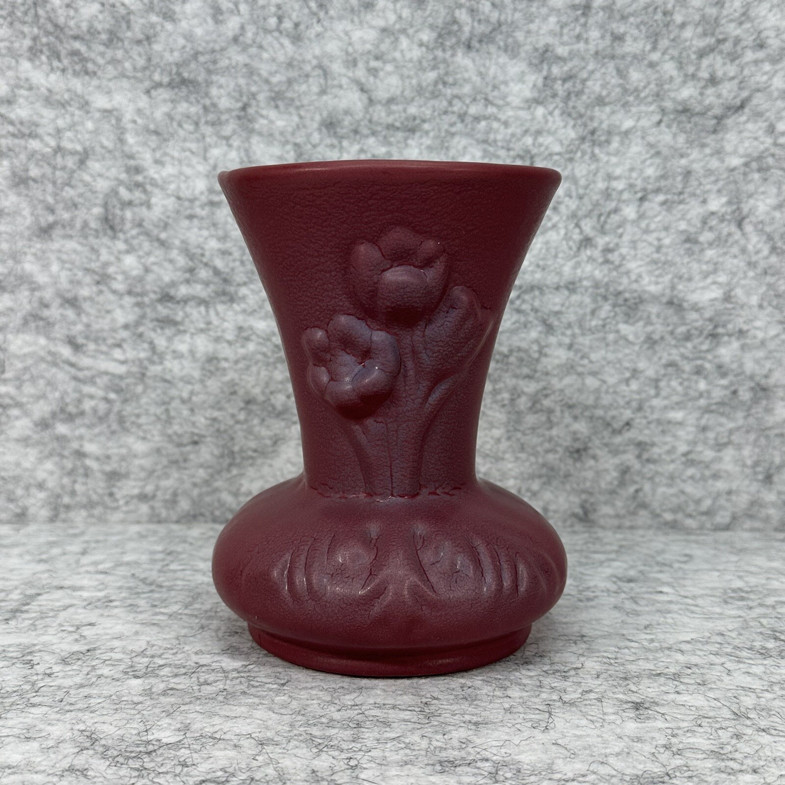 Vintage Van Briggle Vase Tulips Flowers Mulberry Red Incised OES VI | eBay