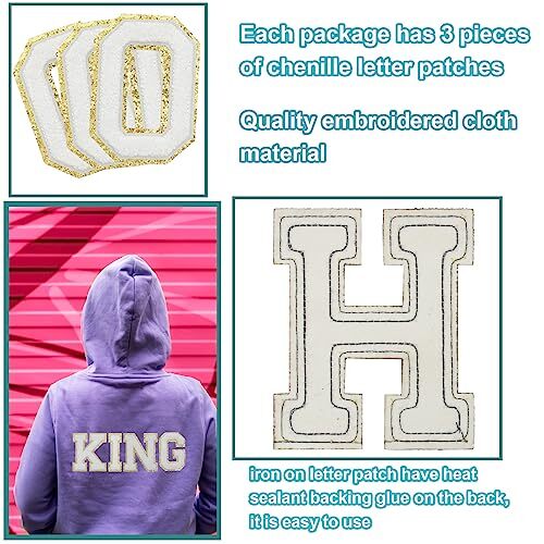 GYGYL 3PCS Chenille Varsity Glitters Numbers Patch Iron on Large Size ...