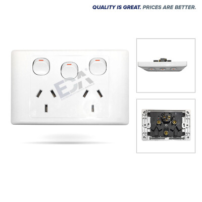 10A GPO Extra Switch AMP Double Power Point Outlet Socket White DGPO EX ...