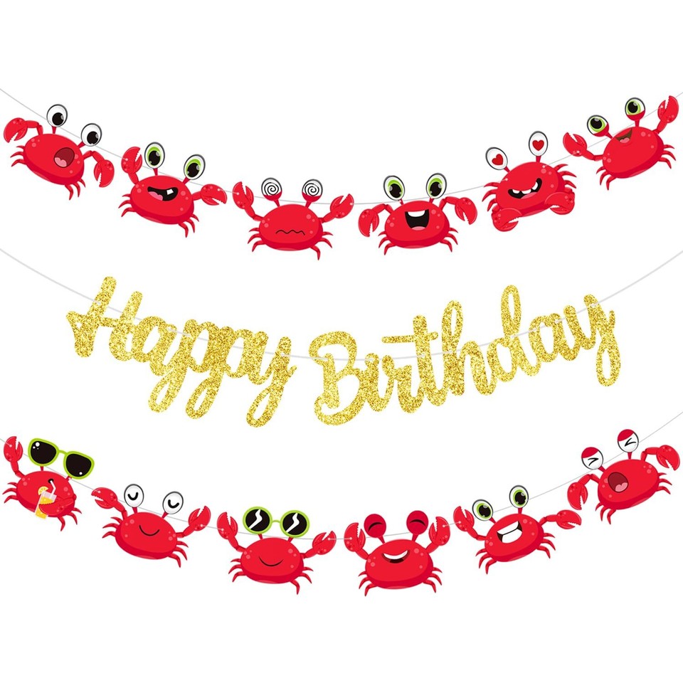 Crab Birthday Banners Glitter Gold Crab Party Decorations 3Pcs Crab ...