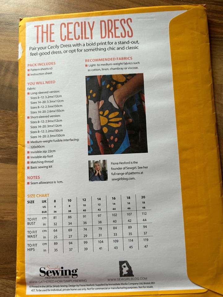 Simply Sewing Pattern The Cecily Dress Pleated Waist Sizes 8-20 Uncut ...