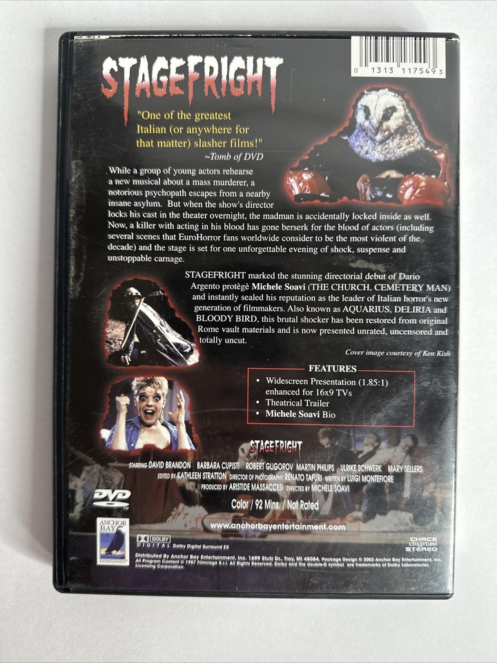 STAGEFRIGHT Anchor Bay (DVD 2002) OOP Michele Soave - Italian Horror ...