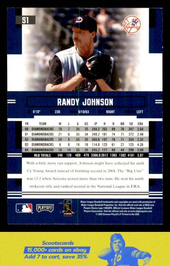 2005 Playoff Prestige Randy Johnson #51 New York Yankees | eBay