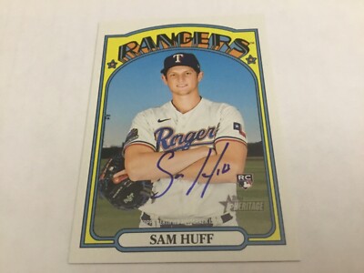 2021 Topps Heritage SAM HUFF ROOKIE RC ON CARD BLUE INK AUTO AUTOGRAPH ...