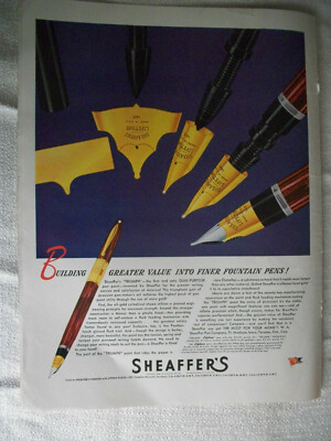 VTG 1944 Orig Magazine Ad SHEAFFER'S PENS WW2 Greater Value Finer ...