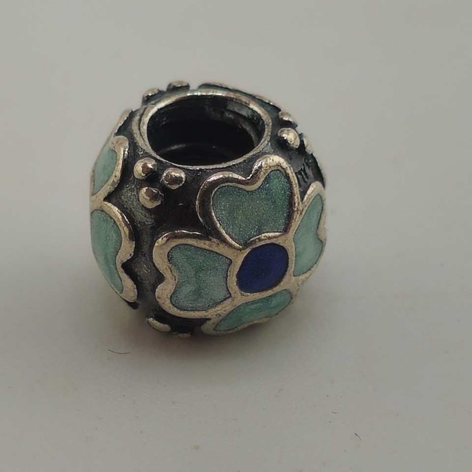 Pandora S925 ALE Green & Blue Enamel Hearts Flower Sterling Silver ...
