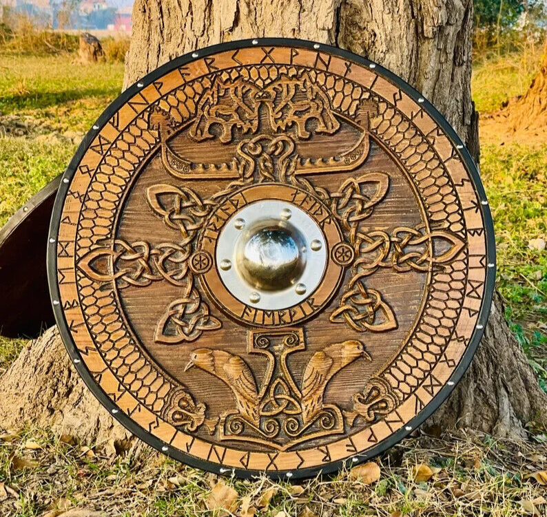 Medieval Viking Shield, Wolf Carved Custom Viking Shield, Wood Wall ...
