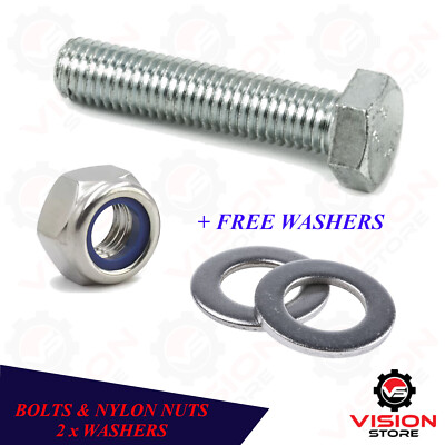 M16 (16 mm) BOLTS AND NYLON NUTS + 2x WASHERS FULLY THREADED SCREWS SET ...