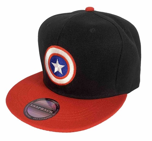 Captain America Logo Flat Bill Ball Cap Snap Back Adjustable Black ...