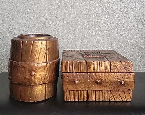 Cylindrical container resembling a barrel and a square box,ceramic ...