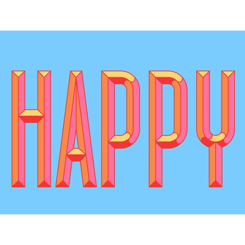 Happy Word Art Bright Large Wall Art Print 18X24 In 5059157661393 | eBay