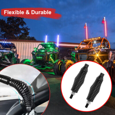 2X LED Whip Lights Spring Base Mount Quick Release For Polaris RZR ATV ...