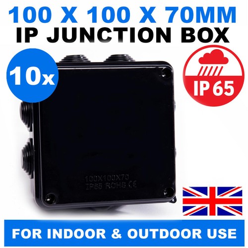 10X BLACK WATERPROOF JUNCTION BOX 100X100X70 IP65 PVC ADAPTABLE BOX ...