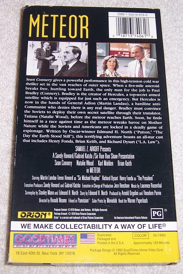 Meteor VHS Video Sean Connery Natalie Wood Karl Malden 18713043986| eBay