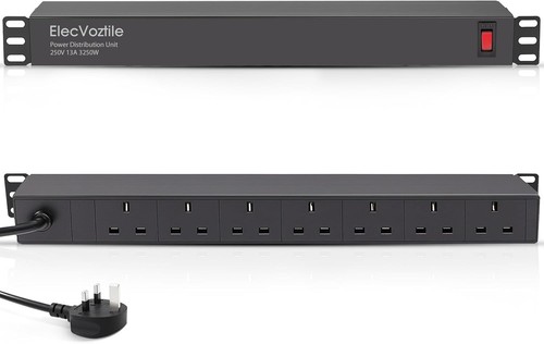 7 Way Horizontal Rack Mount PDU Power Strip, 13A Overload Switch For ...
