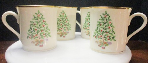 4 Lenox Dimensions Collection Holiday Tree Gold Mugs Some Labels ...
