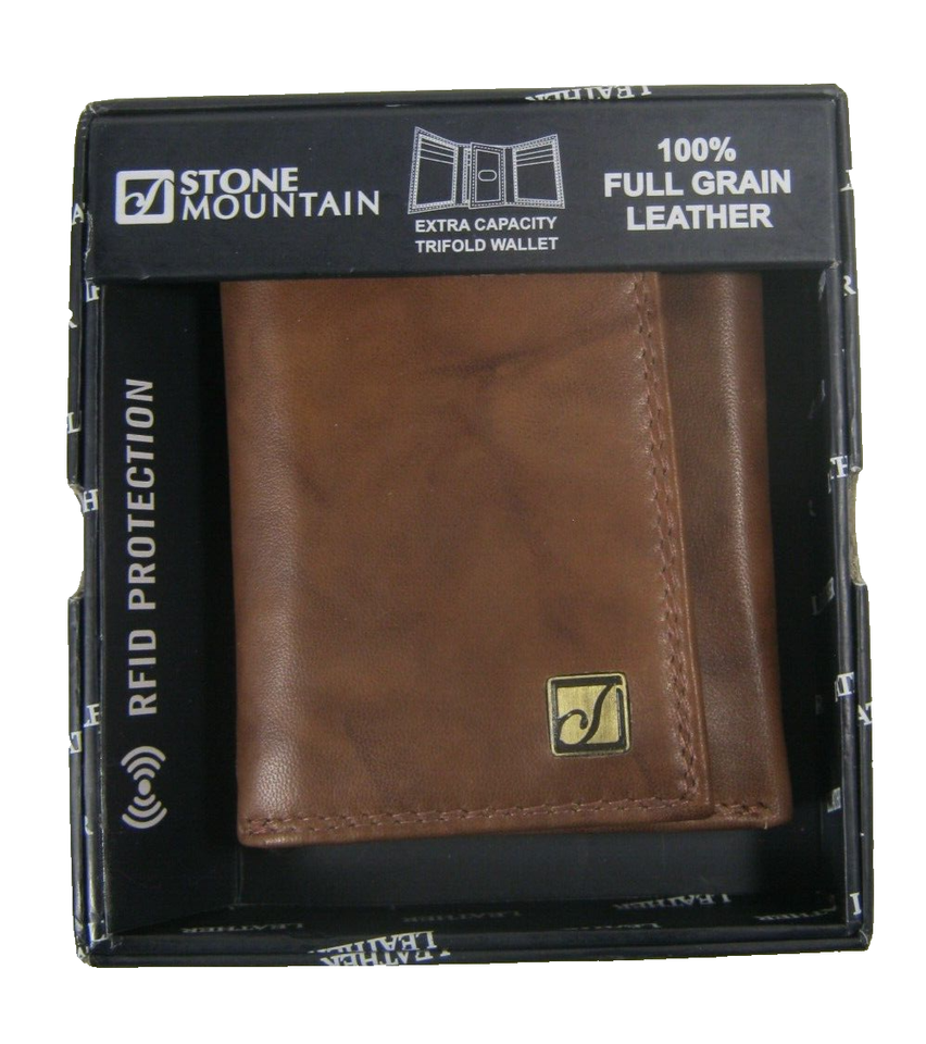 Stone Mountain Men's Full Grain Leather Wallet RFID Security Trifold ...