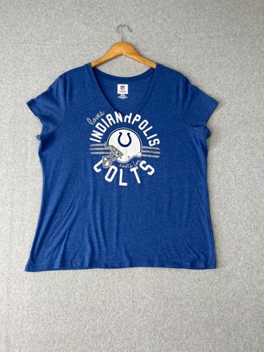 Indianapolis Colts Shirt Womens 2XL Blue Short Cap Sleeve V Neck NFL ...