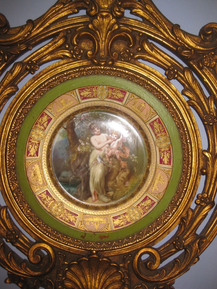 Royal Vienna porcelain plate, Ackerman & Fritze, antique wooden frame ...