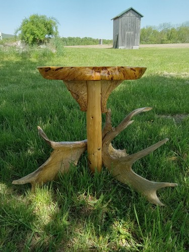 Moose Antler table, hand crafted, solid wood slab top | eBay