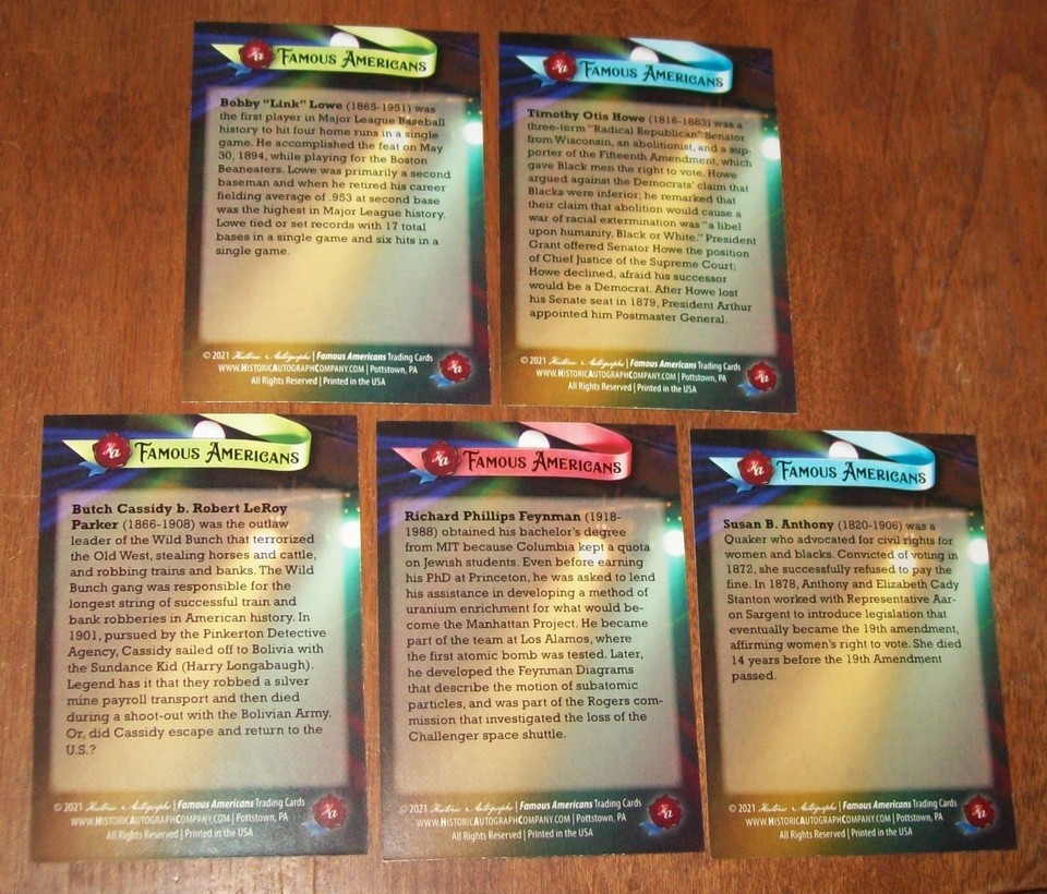 Five 2021 Historic Autographs Famous Americans Cards B | eBay