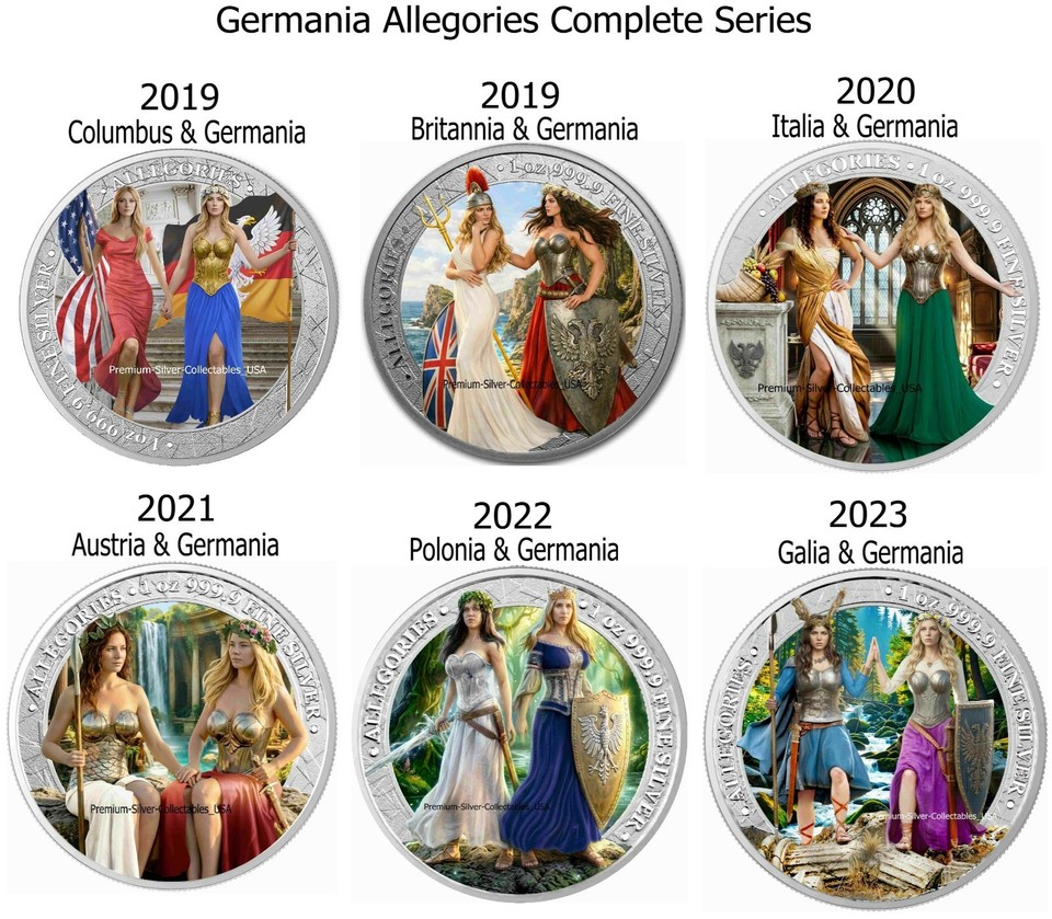 2019 Germania Allegories "Britannia & Germania 1 Ounce Silver Colorized ...