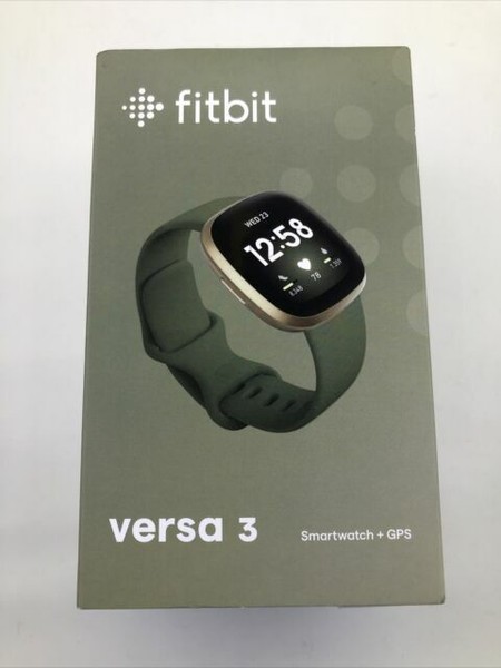 Fitbit Versa 3 - Soft Gold Aluminum/Olive Case Green Sillicone Strap ...