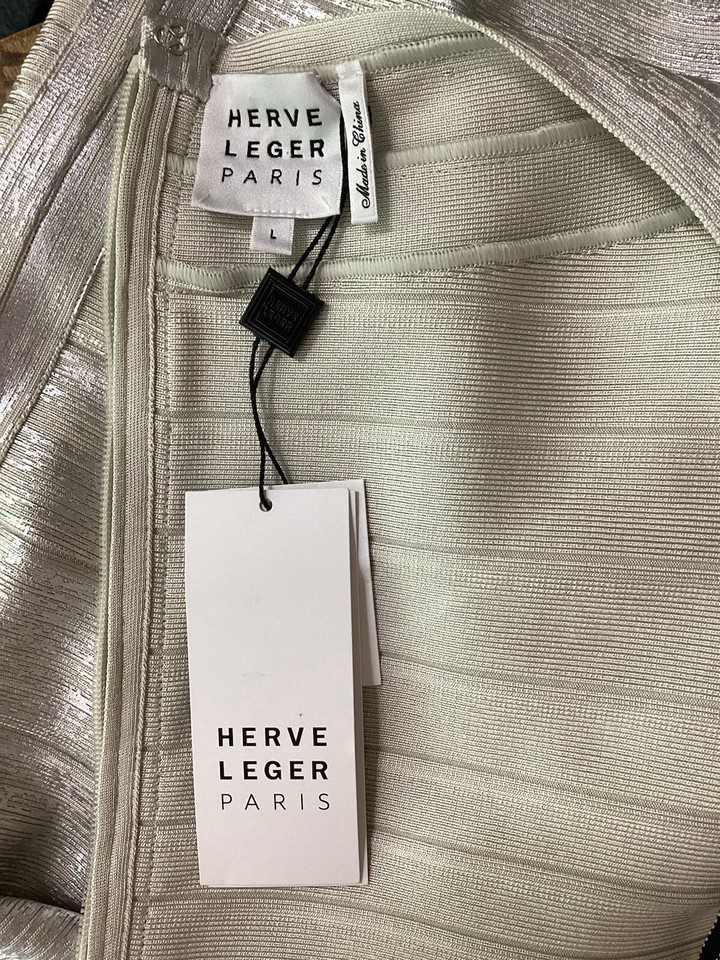 Herve Lever Silver Bandage Mini Dress Sz Large AUTHENTIC NWT | eBay